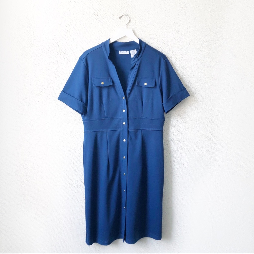 Blair Vintage Cadet Blue Military Style Dress M - Gem